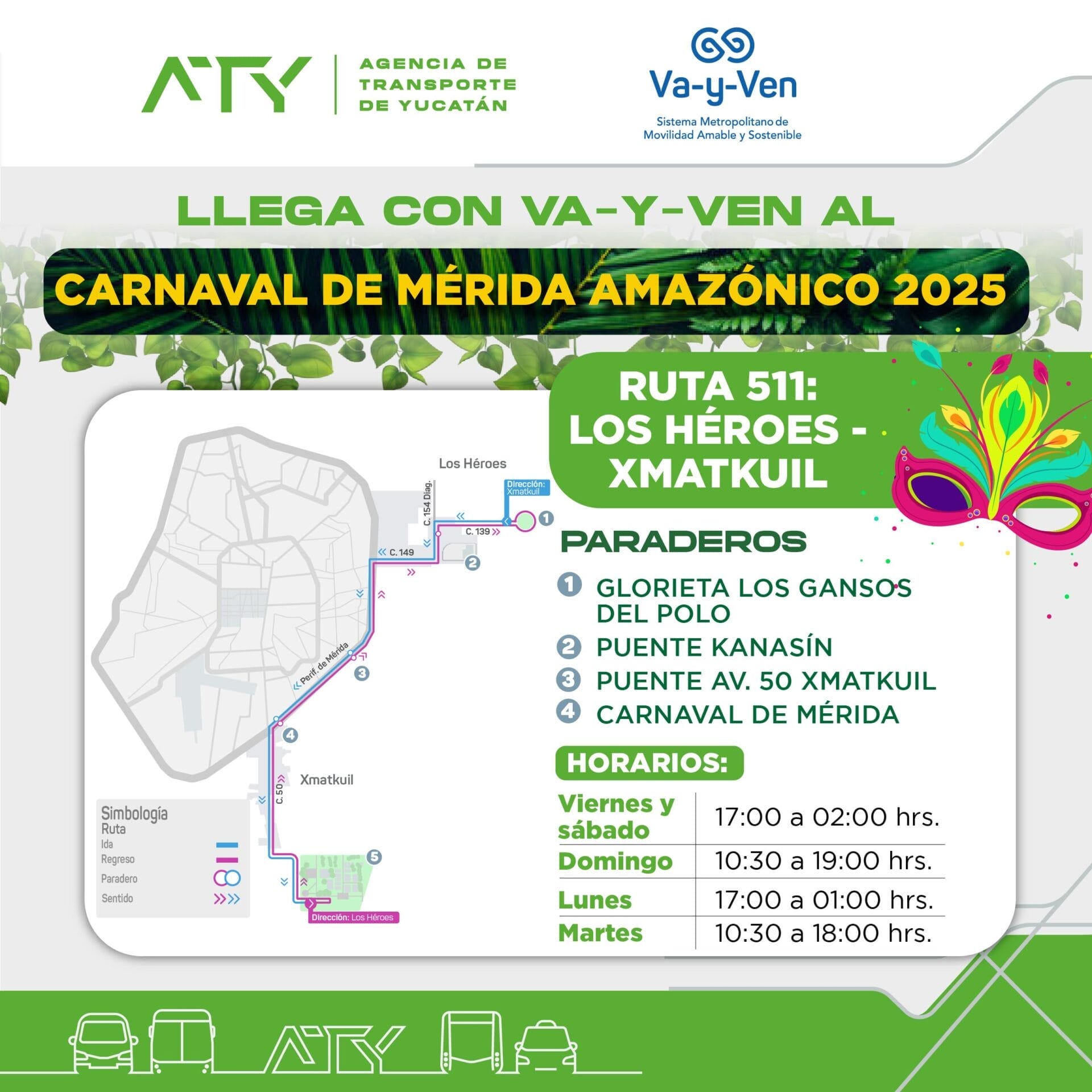 Rutas del Va y Ven para el Carnaval de Mérida Amazónico 2025: Aquí ...